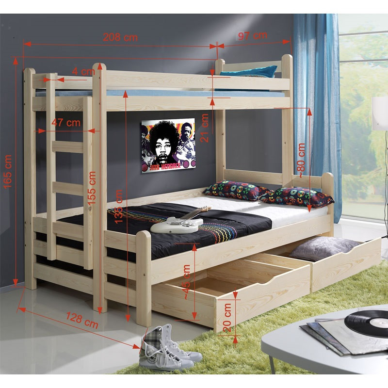 Lit superposé BENJI avec grand lit en bas en bois personnalisable